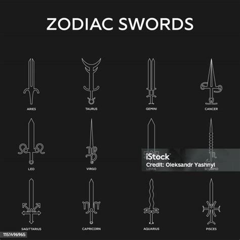 조디악 징후 조디악 무기 검 세트입니다 에이 지 황소 자리 암 레오 처녀 자리의 천칭 자리 별자리 등 디자인 웹에 대 한 깨끗 하 고 현대적인 벡터 일러스트 겨울에 대한