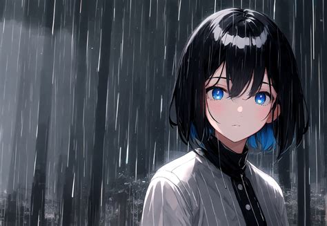 Anime Girl Sad Blue Eyes In Rain Wallpaper Hd Artist 4k Wallpapers
