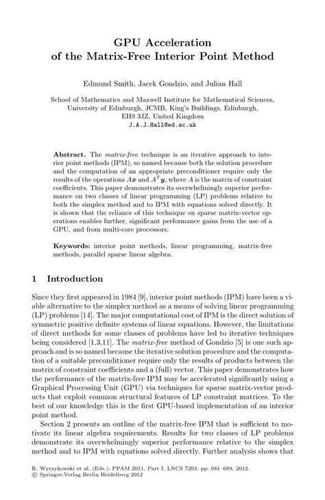 Pdf Gpu Acceleration Of The Matrix Free Interior Point Method
