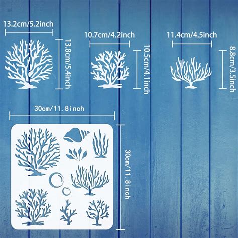118x118inch Sea Coral Wall Stencil Reusable Seaweed Corals Conch