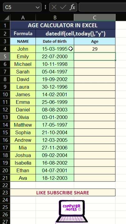 Excel Age Calculator Excel Exceltips Exceltricks Youtube