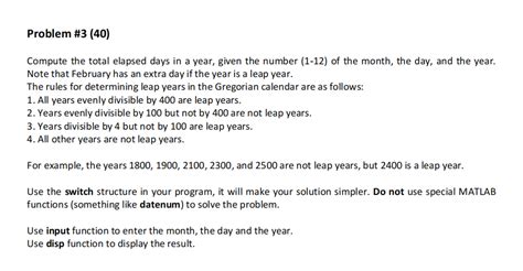solved compute the total elapsed days in a year given the