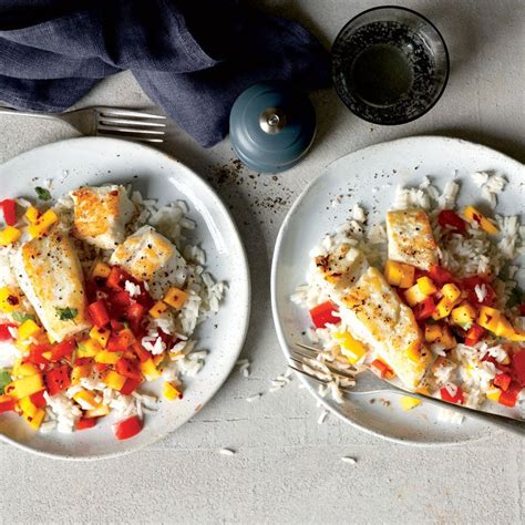 Sautéed Halibut With Coconut Rice And Mango Salsa Recipes Ww Usa