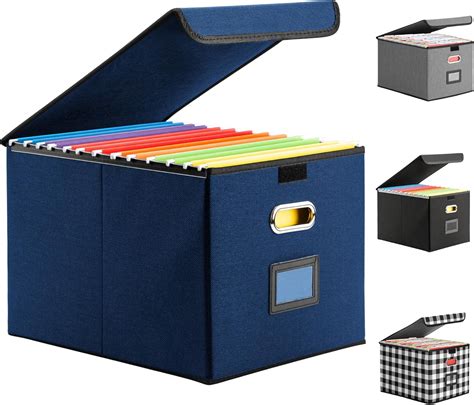 Hleelomi Collapsible File Box With Lid And Plastic Slide Hanging Document Organizer