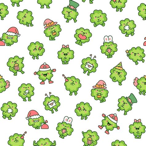 귀여운 카와이 행운의 클로버 만화 캐릭터 프리미엄 벡터