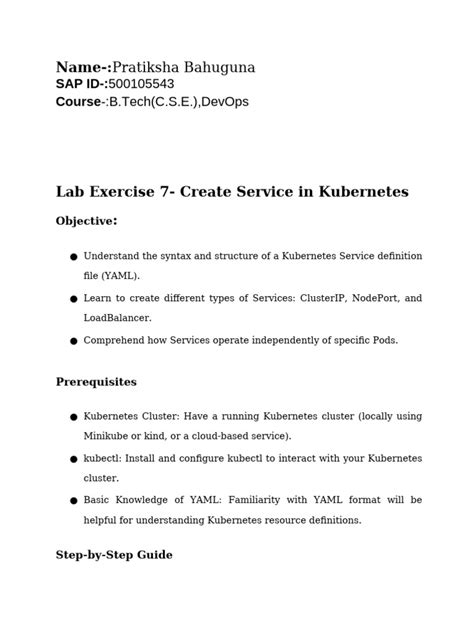 Lab Exercise 7 Create Service In Kubernetes 1 Pratiksha Pdf