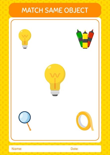 Premium Vector Match With Same Object Game Light Bulb Worksheet For
