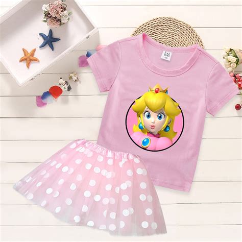 슈퍼 마리오 소녀 티셔츠 투투 스커트 세트 유아 폴카 도트 공주 드레스 아기 만화 티 의류 복장 2 개 Aliexpress