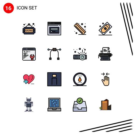 Pack Of 16 Modern Flat Color Filled Lines Signs And Symbols For Web Print Media Such As Web Page