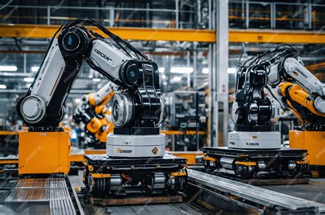 Smart Factory Robots Coordinating Realtime Manufacturing Tasks Premium Ai Generated Image