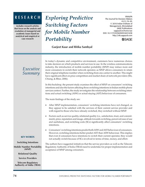 Pdf Exploring Predictive Switching Factors For Mobile Number Portability