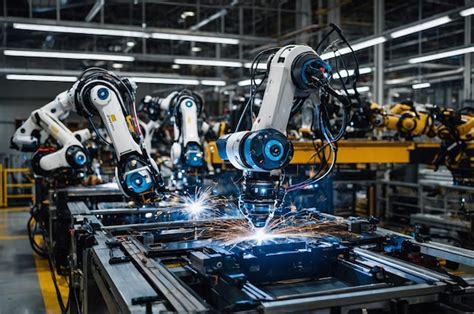 Smart Factory Robots Coordinating Realtime Manufacturing Tasks Premium Ai Generated Image