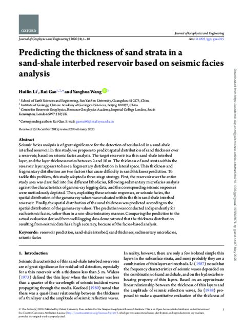 Pdf Predicting The Thickness Of Sand Strata In A Sand Shale Interbed