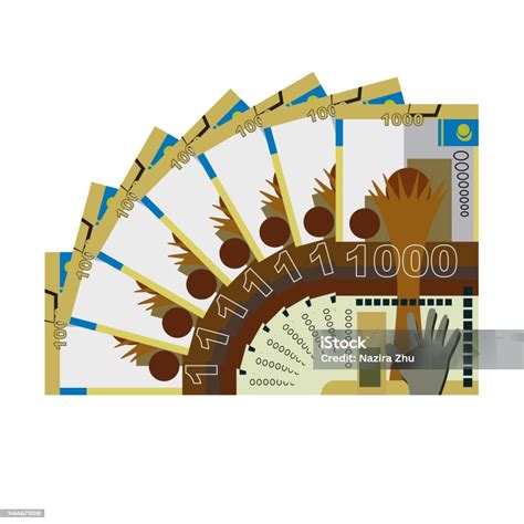 카자흐스탄 텡게 벡터 그림입니다 카자흐스탄 머니 세트 번들 지폐 지폐 1000 Kzt 플랫 스타일 흰색 배경에 격리 심플한 미니멀 디자인 0명에 대한 스톡 벡터 아트 및