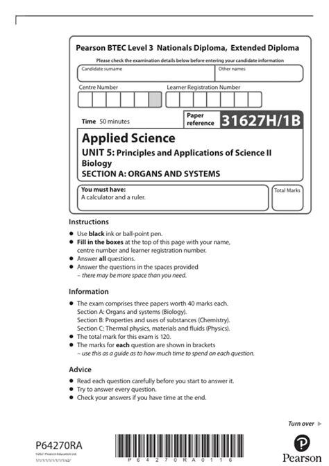 Unit 5 BTEC Applied Science January 2022 Unit 5 Principles And Applications Of Science