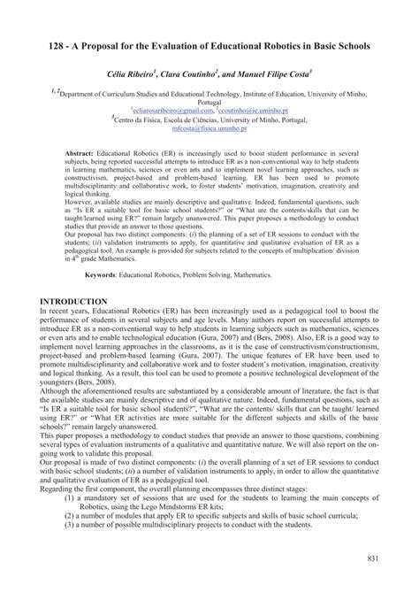 Pdf 28 A Proposal For The Evaluation Of Educational Robotics In Basic Schools