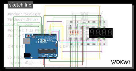 DHT 22 TO 4 Digi 7 Segment Flim Wokwi ESP32 STM32 Arduino Simulator