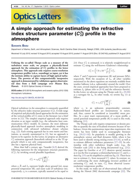 Pdf A Simple Approach For Estimating The Refractive Index Structure