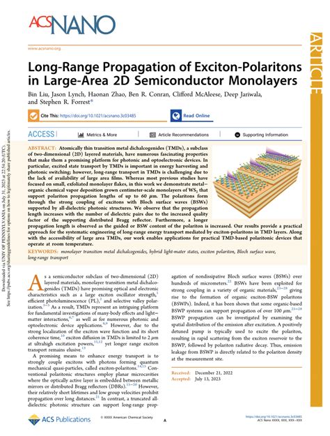 Pdf Long Range Propagation Of Exciton Polaritons In Large Area 2d Semiconductor Monolayers