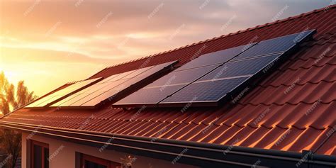 Установка солнечной батареи на крыше солнечные панели на закате рабочие устанавливают