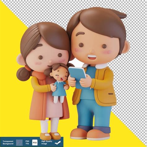 3d 귀여운 부모가 가족 활동을 조정하는 투명한 배경 Png Psd 프리미엄 Psd 파일