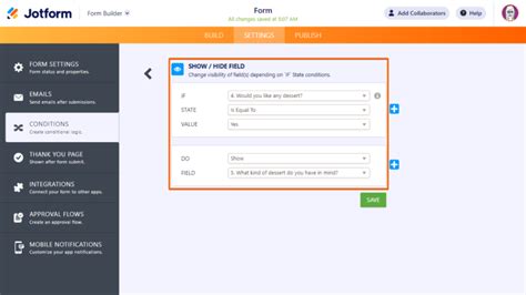how to show or hide fields based on user s answer