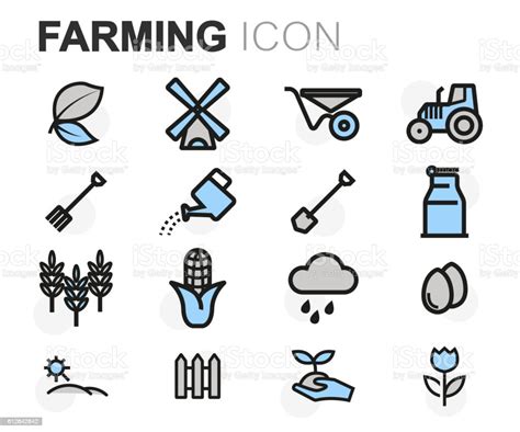 Vector Flat Line Farming Icons Set Stock Illustration Download Image