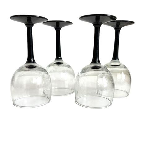 4 Vintage Black Stem And Clear Bowl Wine Glasses Retro Set Of Four Small Wine Glass Stemware Barware