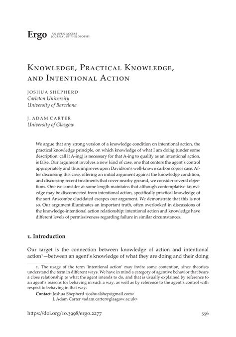 Pdf Knowledge Practical Knowledge And Intentional Action
