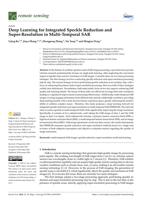 Pdf Deep Learning For Integrated Speckle Reduction And Super Resolution In Multi Temporal Sar