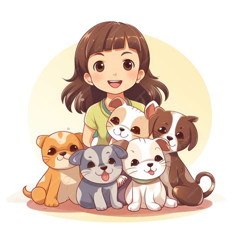 Premium Photo Japanese Animal Lover Girl With Adorable Pets Exuding