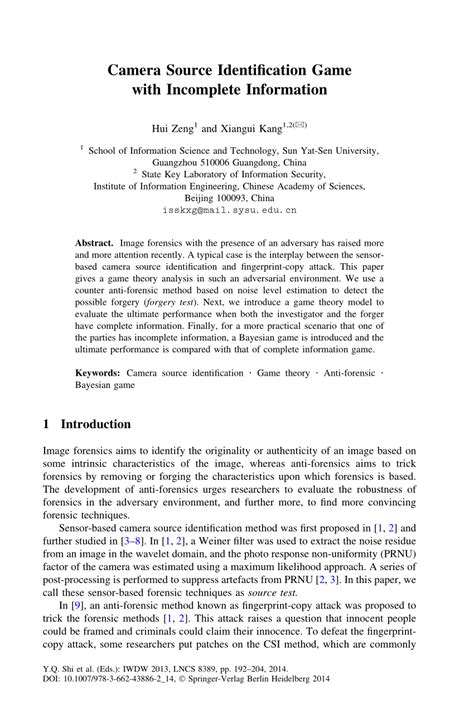 pdf camera source identification game with incomplete information