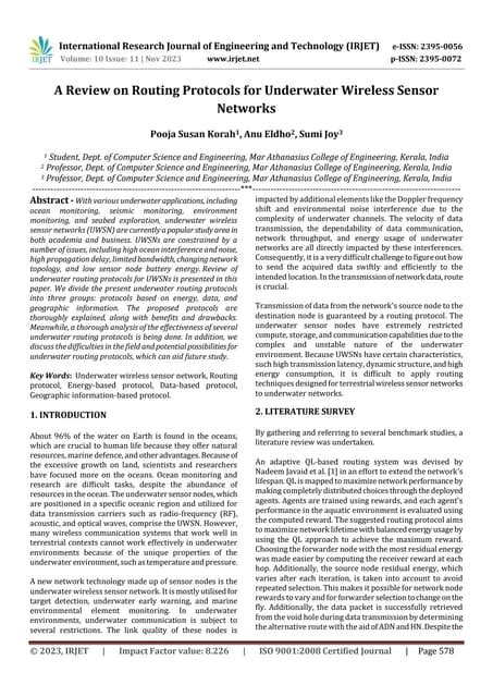 A Review On Routing Protocols For Underwater Wireless Sensor Networks Pdf