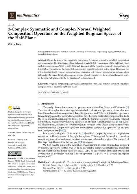 Pdf 3 Complex Symmetric And Complex Normal Weighted Composition Operators On The Weighted