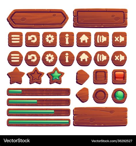 wooden buttons for ui game gui elements royalty free vector