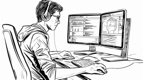 A Outline Drawing Of A Software Developer Premium Ai Generated Image