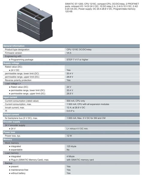 S7 1200 Cpu 1215c Dc Dc Relay 6es7215 1hg40 0xb0 Ibcon