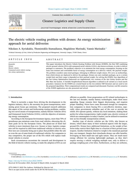 The Electric Vehicle Routing Problem With Drones An 2022cleaner Logistics Pdf