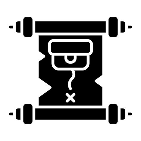 보물 지도 글리프 탄탄한 검은 그림 프리미엄 벡터