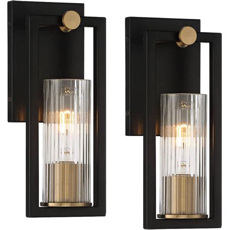 Stiffel Industrial Modern Wall Light Sconces Set Of 2 Black Warm Brass