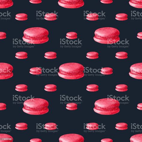 수채화 손으로 그린 프랑스 디저트 마카롱 비스퀴드와 원활한 패턴 쿠크북 메뉴 로고 엽서 랩 핑에 귀여운에 대한 스톡 벡터 아트 및 기타 이미지 Istock