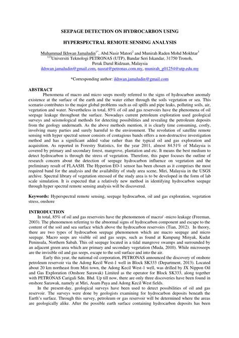 Pdf Seepage Detection On Hydrocarbon Using Hyperspectral Remote