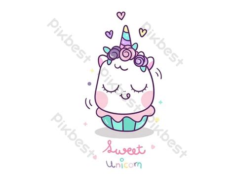 귀여운 유니콘 마술 컵케익 만화 파스텔 컬러 벡터 그래픽 요소 일러스트 Png Ai 무료 다운로드 Pikbest