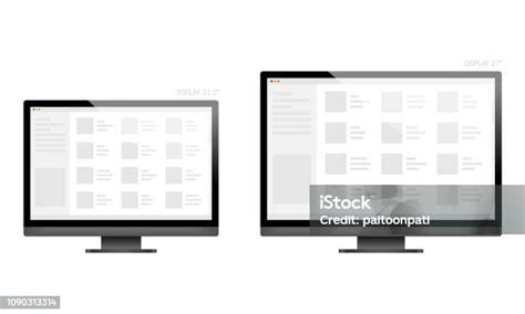 컴퓨터 바탕 화면 블랙 디자인 최대 크기 215와 27 인치 모의 표시 화면을 흰색 배경에 고립 된 서식 그림 0명에 대한 스톡
