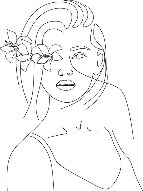 Premium Vector Abstract Face With Flowers By One Line Vector Drawing Portrait Minimalistic Style