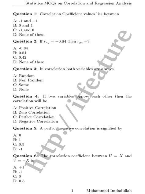 mcqs on correlation and regression analysis 2 pdf