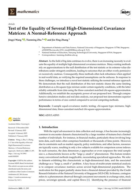 Pdf Test Of The Equality Of Several High Dimensional Covariance Matrices A Normal Reference