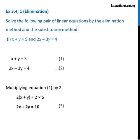 ex 3 3 1 i class 10 solve by elimination and substitution