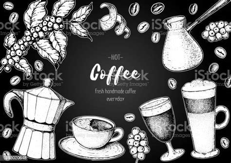 커피 컵 콩 커피 나무 일러스트레이션 커피숍빈티지 디자인 새겨진 벡터 그림입니다 0명에 대한 스톡 벡터 아트 및 기타 이미지