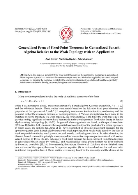 Pdf Generalized Form Of Fixed Point Theorems In Generalized Banach Algebra Relative To The